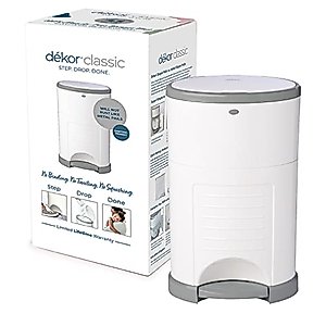 Dekor Classic Hands-Free Diaper Pail | White | Easiest to Use | Just Step – Drop – Done | Doesn’t Absorb Odors | 20 Second Bag Change | Most Economical Refill System