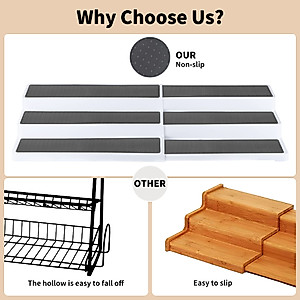 JMSWENJUAN Expandable 3-Tier Spice Rack,Step Shelf Kitchen Cabinet Organizer Spice Stack Display Shelf for Pantry Cabinet or Countertop