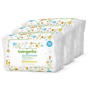 Babyganics Baby Wipes, Unscented, 100 ct, 3 Pack, Packaging May Vary