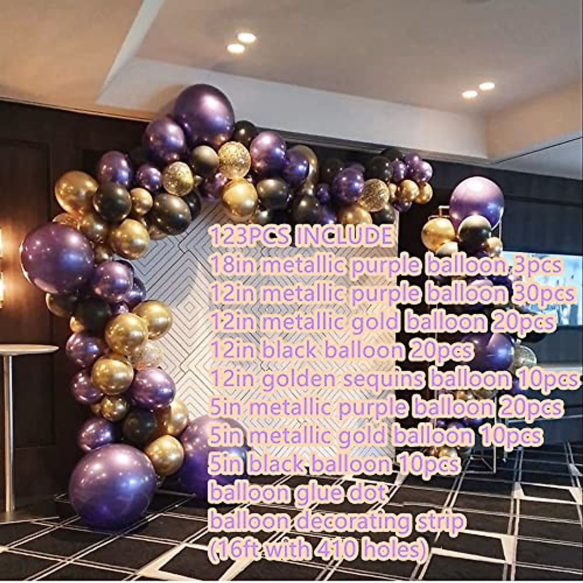 Metallic Purple Balloon Arch Garland Kit-Metallic Gold Balloon Black Balloon 123Pcs for Graduation,Birthday,Easter,Baby Shower,Christmas,Fiesta Party Decoration.