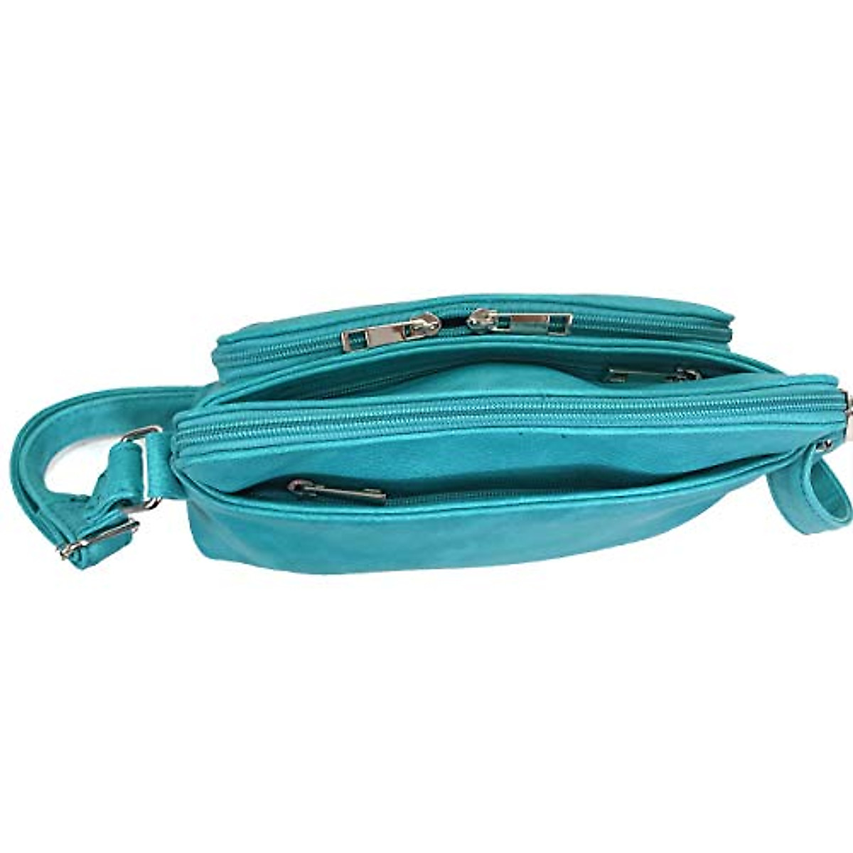 Zzfab Small Multi-pocket Faux Soft Leather Cross Body Purse with Side Organizer Turquoise