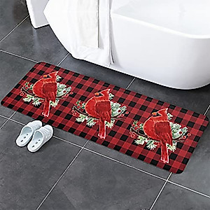 Libaoge Kitchen Mat Rug 1 PCS Christmas Robin Red Black Buffalo Plaid Runner Rug Anti-Fatigue Comfort Memory Foam Standing Mat Non-Slip Floor Door Mat for Bathroom Bedroom 20x47in