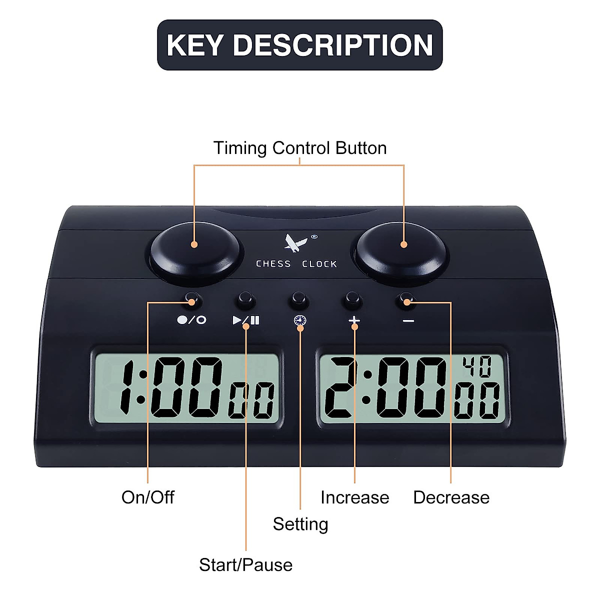 LEAP Chess Clock Professional Chess Timer with Indicator Light and Alarm Clock Features Great for Chess, I-GO, Chinese Chess and Other Board Games（PQ9902C）