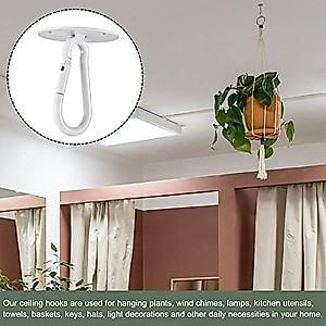 YOKIVE 2 Pcs Ceiling Hanging Hook, Pad Eye Snap Hook with Round Plate Hanging Plants, Great for Office, Home, Daily Use (White, 2.6x3.2-Inch)