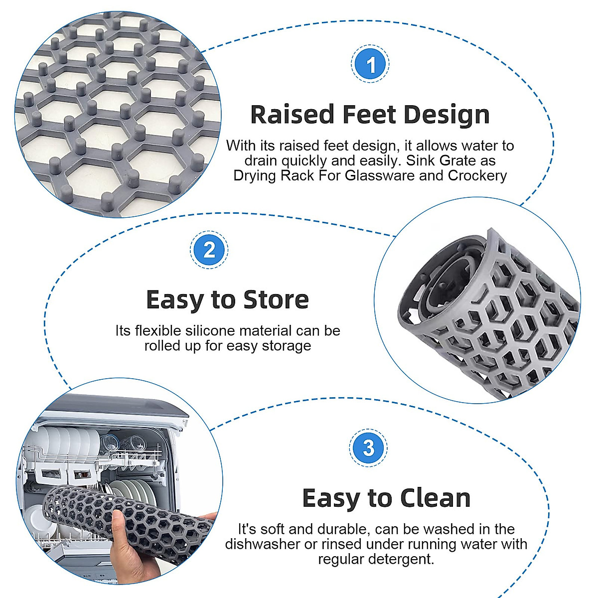 Eqivei Silicone Sink Protectors for Kitchen, 26''x 14'' Heat Resistant Kitchen Sink Mat for Bottom of Stainless Steel/Porcelain Sink,Rear Drain, No-Slip Sink Grid Accessories