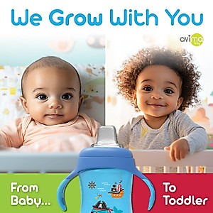 Avima Baby 10 oz Spill Proof Baby Sippy Cup w/Interchangeable Soft Spout Nipple - Trainer Sippy Cup with Handles - BPA Free & Dishwasher Safe Kids Cups - Set of 2, Blue