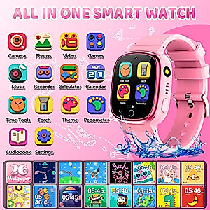Waterproof Smart Watch for Kids 3-10 Years Old with 1.44'' Touch Screen 24 Puzzle Games 10 Audio Books Camera Music Video Player 13 Alarm Clocks Pedometer Flashlight Birthday Gift for Boys Girls