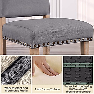 Yaheetech Dining Chairs Set of 2 Dining Room Chair Fabric Parsons Chairs with Nailhead Trim and Solid Wood Legs for Home, Kitchen, Dining Room, Dark Gray