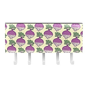 Leather Hook Rack Rail Wall Mounted, Rutabaga Vegetable Pattern Coat and Hat Self Adhesive Hooks up for Hanging Pant Towel Key Purse Kitchenware