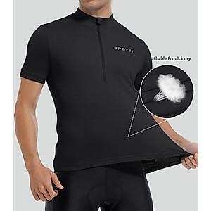 Spotti Men's Cycling Bike Jersey Short Sleeve with 3 Rear Pockets- Moisture Wicking, Breathable, Quick Dry Biking Shirt Black