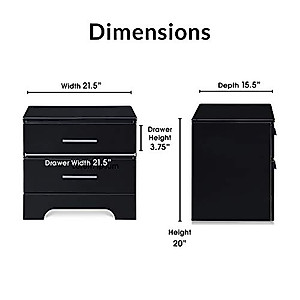 ClickDecor Hudson End Side Nightstand with 2 Drawers, Wooden Accent Table for Bedroom with Matte Chrome Handle, Black