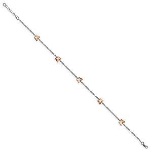 Solid 14K White and Rose Gold Butterfly 1in Extension Anklet - with Secure Lobster Lock Clasp 9.5" (Width = 1mm)