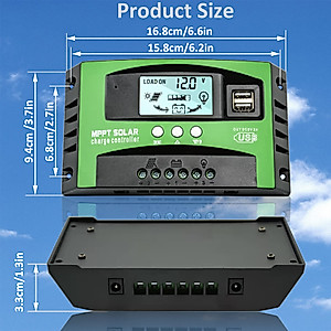 MPPT 100amp Solar Charge Controller 12V 24V Auto, MPPT Solar Controller 100A with Backlit Display Temperature Sensor 2 USB Ports, Fit for Solar Panels 12V 24V Gel Sealed Flooded and Lithium Battery