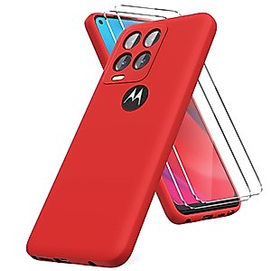 Oududianzi Case for Moto g-Stylus 5G 2021 Case,[2 Tempered Glass Screen Protector], Soft TPU Liquid Silicone Case, Shockproof Rubber Silicone Gel Case-Red
