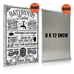 BEASTZHENG Funny Bathroom Rules Metal Tin Sign Wall Decor - Farmhouse Bathroom Quote Tin Sign for Toilet Restroom Washroom Home Decor Gifts