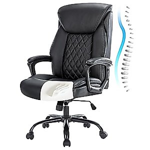 HESL Ergonomic Office Chair, Leather Office Chair, Comfortable Executive Office Chair High Back,Black PU Leather Computer Chair, Modern Office Chair, Comfy Office Chair with Padded Armrests