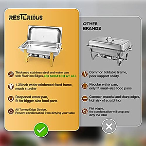 Restlrious Chafing Dish Buffet Set of 4, Stainless Steel 5 QT Round & 8 QT Rectangular Large Capacity Chafers and Buffet Warmers Set w/Food Pan Water Pan, Fuel Can for Catering Event Party Gathering