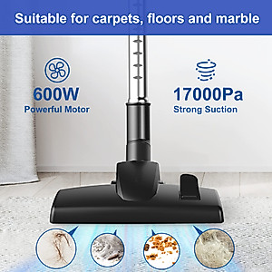 Intercleaner Corded Vacuum Cleaner, 17KPa Powerful Suction with 600W Motor, 10 in 1 Lightweight Bagless Stick Vac with Handheld, Ultra Quiet, for Hardwood Floor Carpet Car Pet Hair