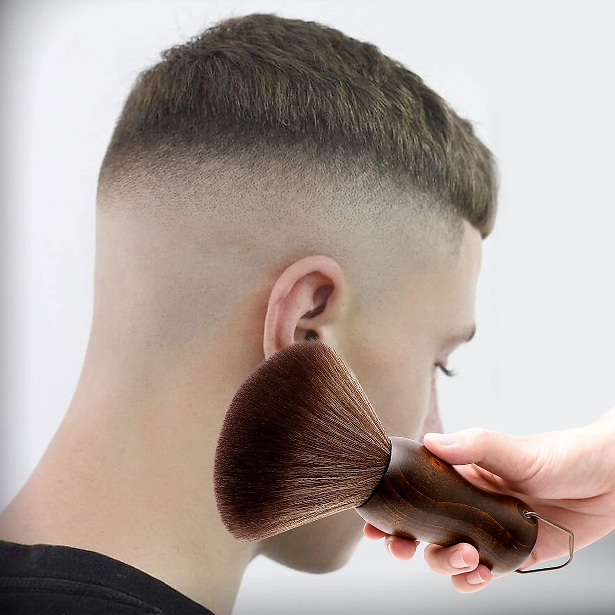 CGBARBER Barber Neck Duster Brush Wood Handle with Hook for Hair Cutting… (Neck brush+Black brush)For All Hair Type.