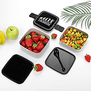 Lacrosse Evolution Graphic Lacross Player Lunch Box Portable Double-Layer Bento Box Large Capacity Lunch Container Food Container with Spoon