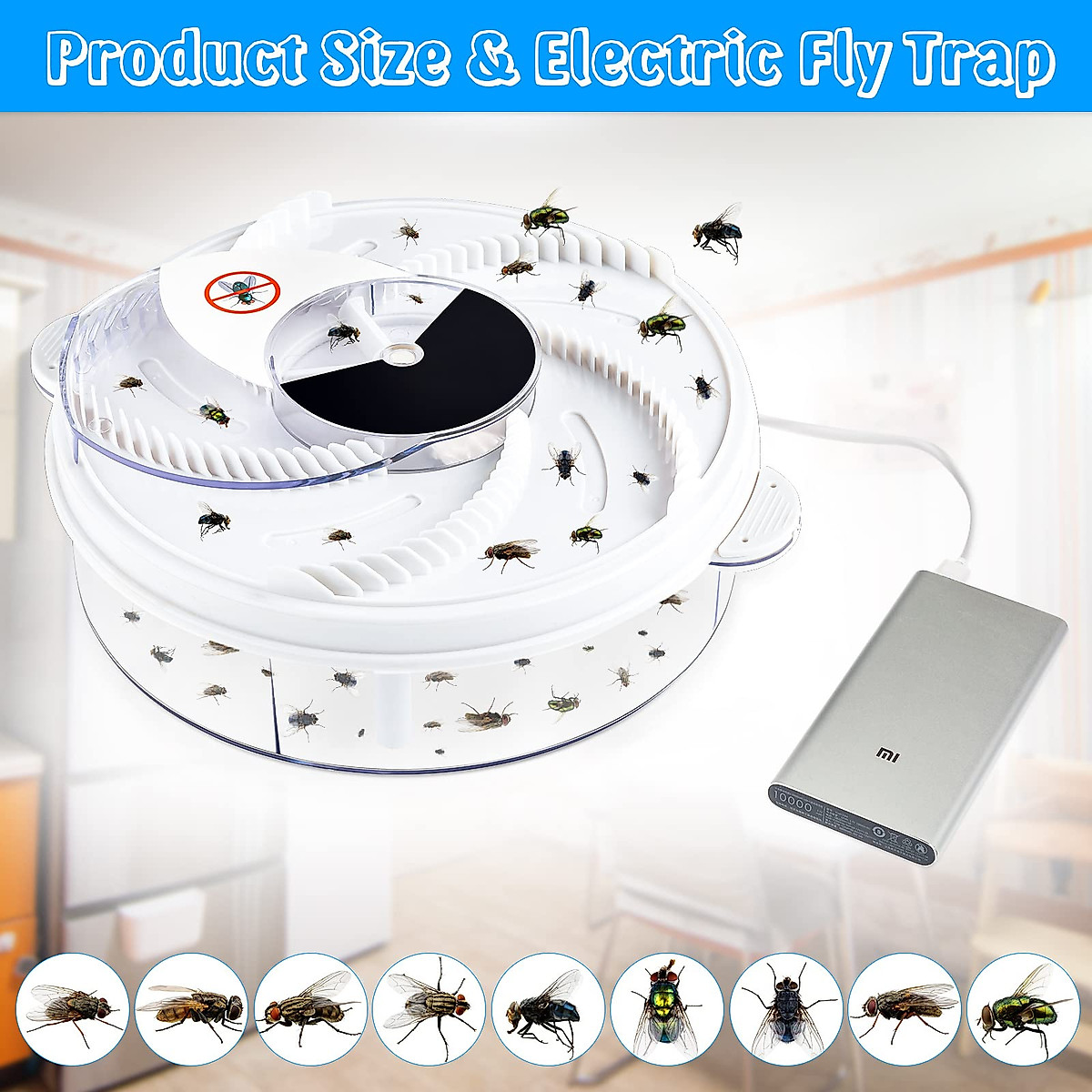 Electric Fly Trap Pest Device Gnat Flying Insect Automatic Indoor Catcher Control Traps Reject Repellents Tools for Patios Ranch (1 Pcs)