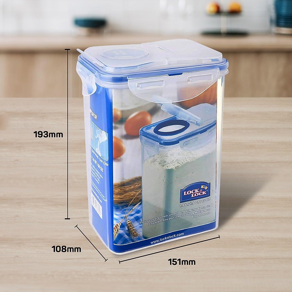 Lock & Lock Classics Tall Rectangular Plastic Airtight Kitchen Or Fridge Container Boxes Set With Leak Proof Lid 1.8 Liter, Set of 3, Transparent (HPL813F x 3)