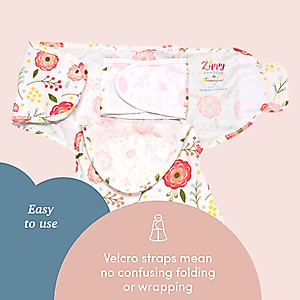 SleepingBaby Zippy Swaddle - Baby Swaddle Blanket with Convenient Bottom Zipper - Pink Poppy - Small/Medium