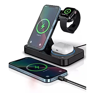 Wireless Charging Station, 15W Fast Charging Station, 4 in 1 Fast Wireless Charging Dock for iPhone 15/14/13/12/Pro Max/XS/XR/X, IWatch 7/6/5/4/3/2/XS, AirPods Pro/3/2