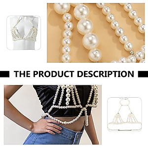 Happyyami Faux Pearl Body Chain Bikini Body Chain Crystal Bra Imitation Pearl Bikini Chain Under Outfit Bra Summer Bikini Women Body Chain Bra Body Lingerie Accessory Body Jewelry Accessory