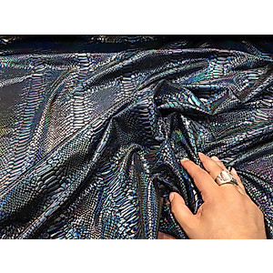 New Creations Fabric & Foam Inc, 60" Wide Iridescent Snake Skin Print On A Nylon 2 Way Stretch Spandex Fabric by The Yard. (Black on Black)