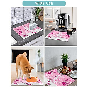 Coffee Mat for Counter, Pink Christmas Balls Xmas Tree Winter Snowflake Absorbent Hide Stain Coffee Bar Mat, Non-slip Coffee Bar Accessories Kitchen Drying Mat Fit Under Coffee Maker Espresso Machine