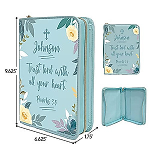 9.6x6.6 Inch Personalized Bible Cover, Custom Bible Cover – Personalized Leatherette Bible Cover and Carrying Case with Handle, Womens Bible Case - Teal (Design 1)