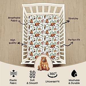 4 Pack N Play Sheets Woodland Forest Animals Wood Neutral Unisex Fitted Baby N Play Sheets Fitted for Standard Pack and Plays and Mini Cribs Set for Baby Boys or Girls