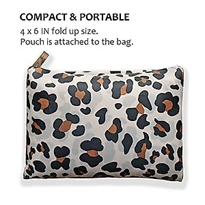 HAPPYHEIDI Reusable Grocery Shopping Bags Totes Foldable Washable with Long Handles for Heavy Duty, Fold-Up Pouch, for Beach Gym Travel, Bulk, Cute, 2 Pack,Leopard