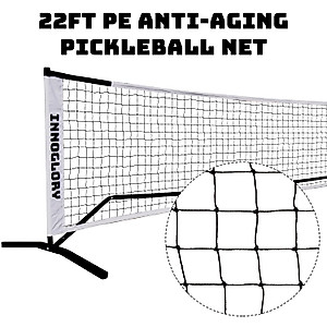 Innoglory Pickleball Set with 4 Paddles and Net 12 Pickleballs, 22FT PE Anti-Aging Net, Anti-Rust Frame, 4 Wooden Pickleball Paddles,6 Outdoor Pickleballs 6 Indoor Pickleballs with Carry Bag