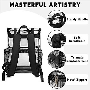 AUOBAG Clear Backpack Heavy Duty,Transparent Backpacks Stadium Approved,Free Personalized Stickers (Black-01)