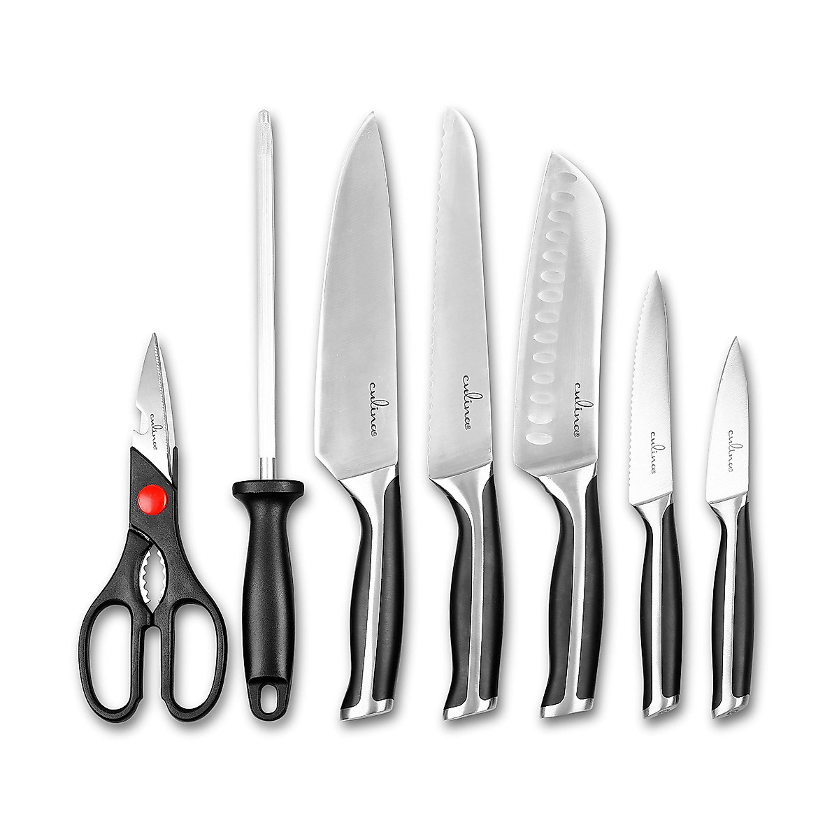 Culina® Pro 7-Piece German-steel Forged Knife Set with Wood Storage Block and 5-inch Utility Knife