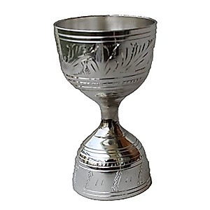 PARIJAT HANDICRAFT Stainless steel copper serving kadhai pan with steel mug and embossed brass shot jigger