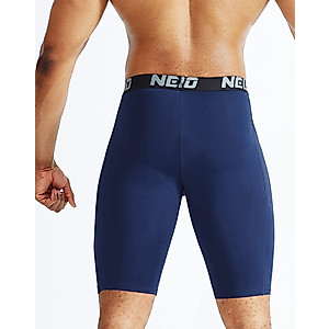 NELEUS Men's 3 Pack Compression Shorts with Pockets Dry Fit Yoga Running Shorts,6063,Black/Grey/Navy Blue,S