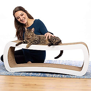PetFusion Jumbo Cat Scratcher Lounge, White. 39 x 11 x 14 inch (lwh) | 4 Cardboard Scratching Surfaces & 2 Levels, Scratch, Play, Perch, & Hide | 100% Recyclable Cardboard Cat Lounge. 1 Yr Warranty