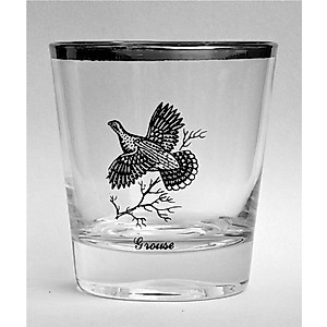 Game Bird WhiskeyGlasses (Set of 2) Silver Rimmed Goose Pheasant