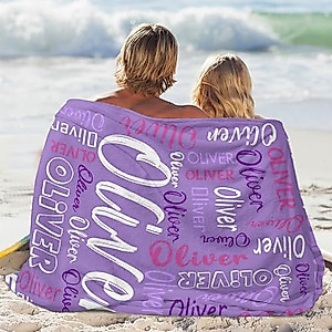 PerStudio Personalized Baby Blanket Custom Name Blankets Throws for Kids Boys Girls Customized Christmas Birthday Gifts for Adults