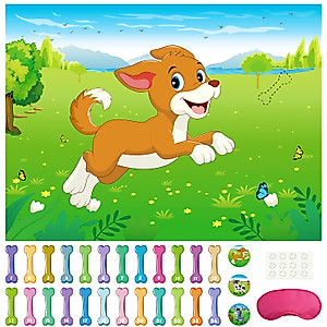 Morcheiong Pin The Tail on The Dog Birthday Party Game with 48pcs Bones, Give The Puppy Dog A Bone Game for Kids Dog Birthday Party Supplies Decorations