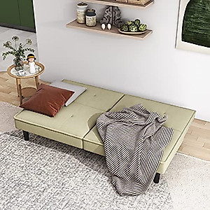FONTOI Futon Sofa Bed Memory Foam Couch Sleeper Daybed Foldable Convertible Loveseat, Khaki Sage