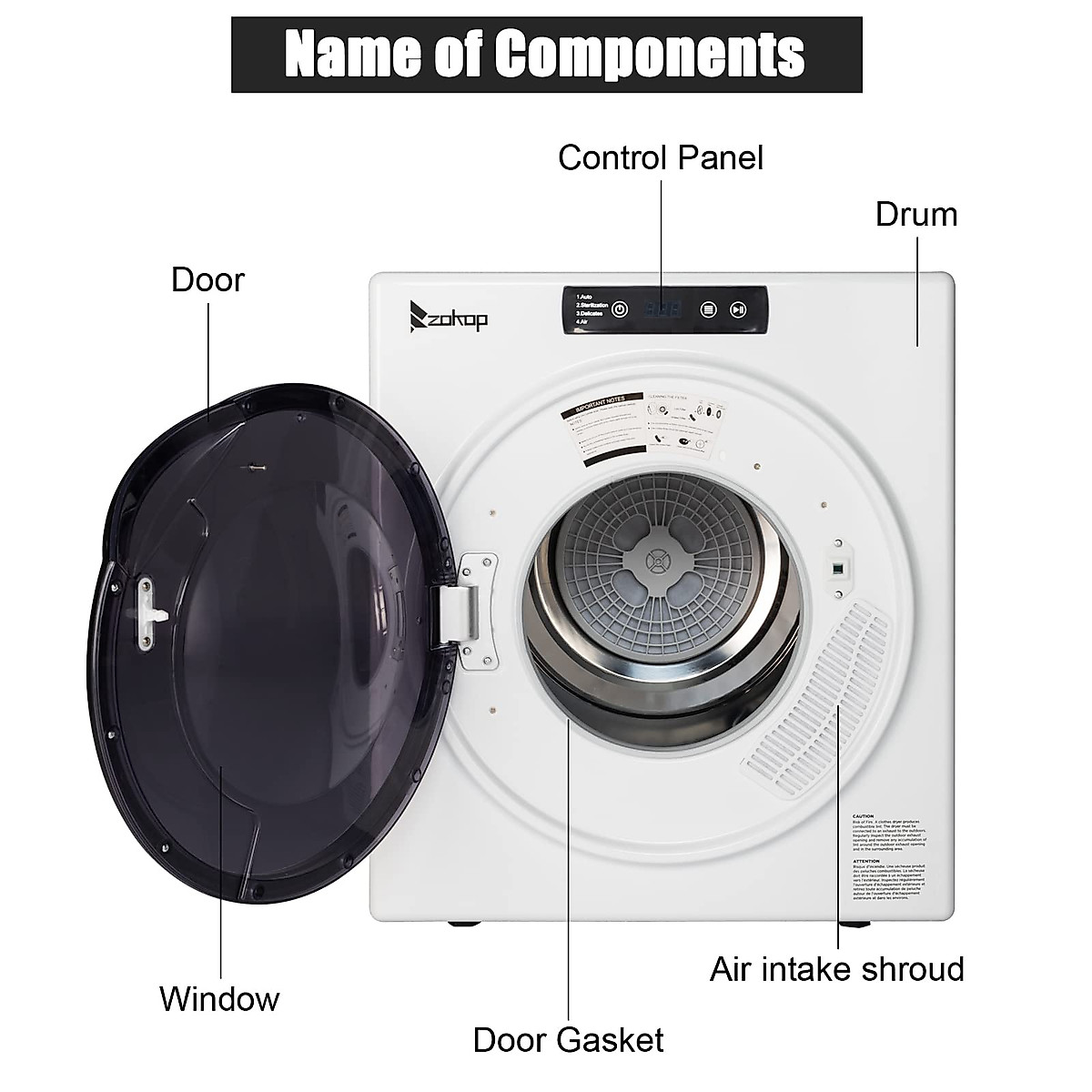 Winado Portable Clothes Dryer 11 lbs Capacity, 3.5 cu.ft Compact Laundry Dryer, w/LCD Display, Stainless Steel Drum, Exhaust Pipe for Apartment Home Dorm 110V 1300W