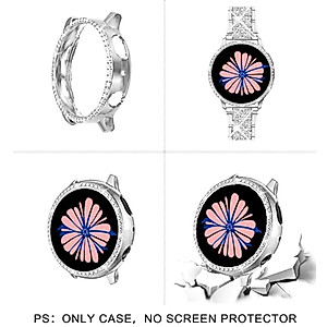 Mosonio Compatible with Samsung Galaxy Watch 5 Band/Samsung Galaxy Watch 4 Band, 20 mm Silver Bling Galaxy Watch Band with 40 mm Cover Case, Jewelry Metal Wristband for Women（Silver）