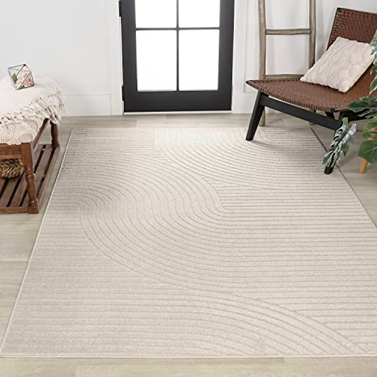 JONATHAN Y SCN100B-8 Skagen Minimalist Curve Geometric Indoor Area Rug, Modern, Contemporary, Coastal, Geometric, Bohemian, Bedroom, Kitchen, Living Room, Non Shedding, Ivory/Cream, 8' x 10'