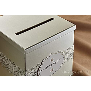 Hayley Cherie - Ivory Gift Card Box with White Lace Textured Finish - Large Size 10" x 10" - for Wedding Receptions, Bridal & Baby Showers, Birthdays, Graduations, Funerals, Money