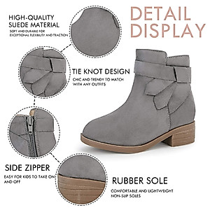 PiePieBuy Kids Girls Tie Knot Ankle Boots Chunky Low Block Heel Chelsea Dress Booties Winter Shoes With Zipper,Grey, Size 13 Little Kid