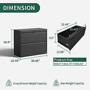 Yukimo 2 Drawer Lateral File Cabinet with Lock, Metal File Cabinets for Home Office Legal/Letter A4 Size, File Cabinet with 2 Drawer Storage Cabinet,Require Assembly,Black
